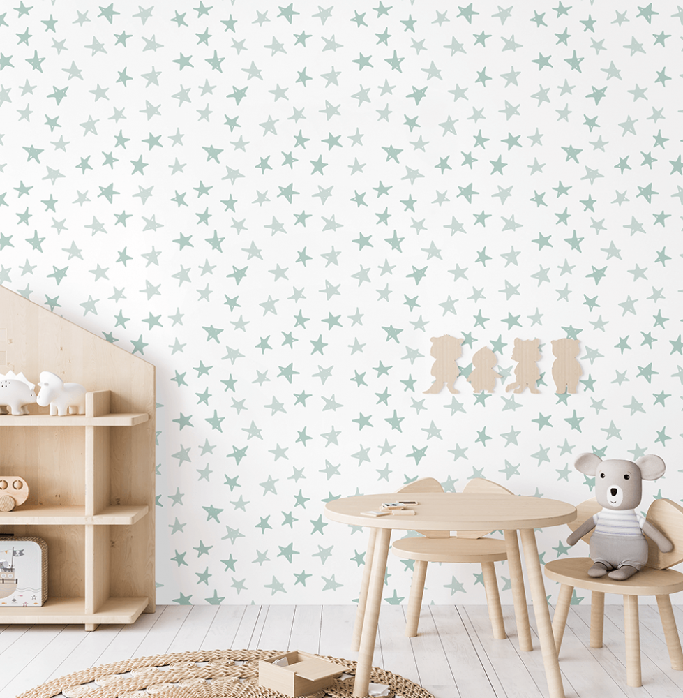 Stars – Sage - Wallpaper - Mint Art Co