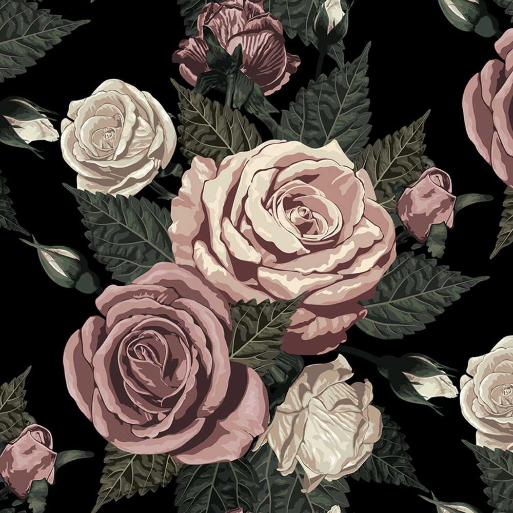 Midnight Rose Garden - Wallpaper - Mint Art Co